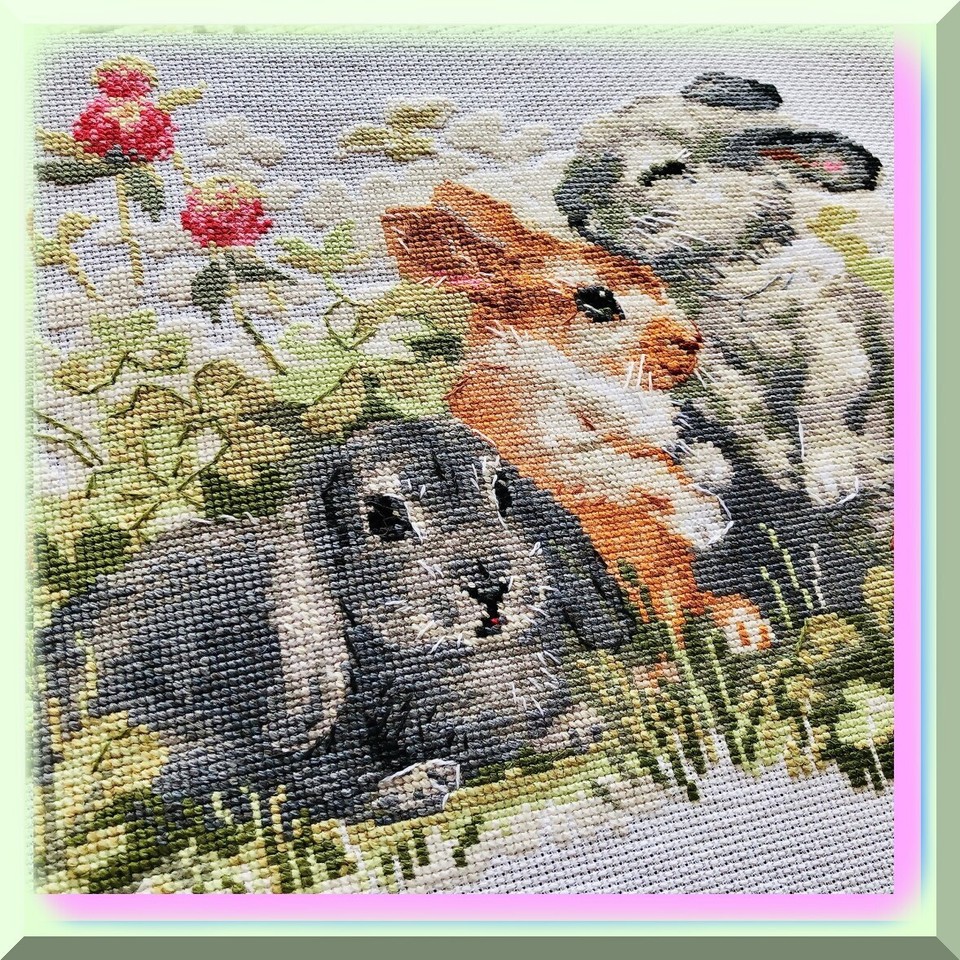 Hoppy Stitches Rabbitry Cross Stitch Kit - 15"x9" Zweigart 14ct. AIDA ...