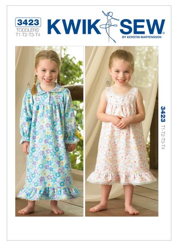 KWIK SEW SEWING PATTERN 3423 TODDLERS GIRLS 1-4 NIGHTGOWNS / NIGHTIES ...