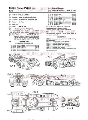 United States PATENT : Batman BATMOBILE 1990 DC Comics - A4 Printed ...