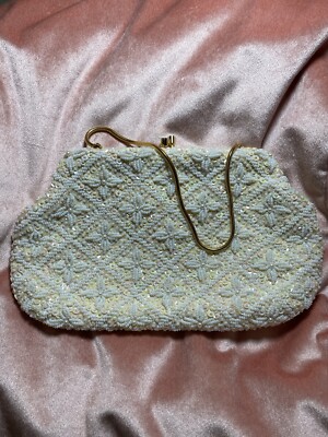 RICHERE BAG by WALBORG ~ IVORY HAND BEADED SEQUIN PURSE WITH GOLD TONE ...
