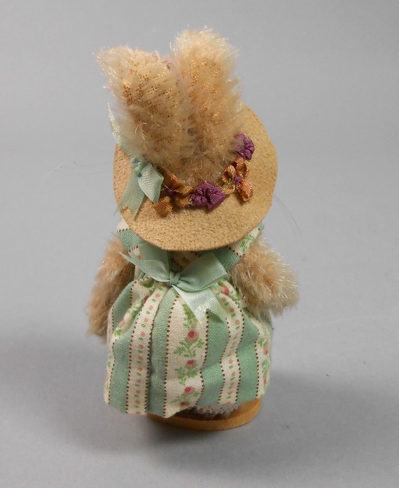 Deb Canham Flo Mohair Bunny in Green Stripe Dress Miniature Easter | eBay