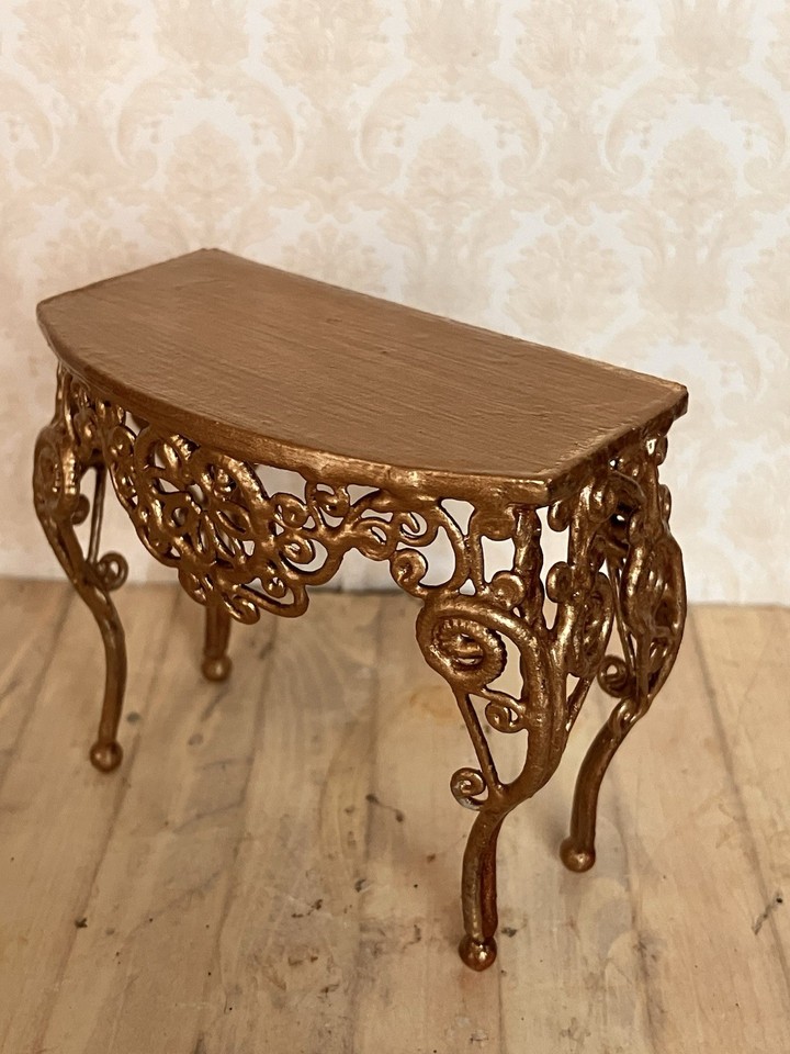 Dolls House 1/12 Scale Miniature Gold Colour Metal Wire Ornate Console ...