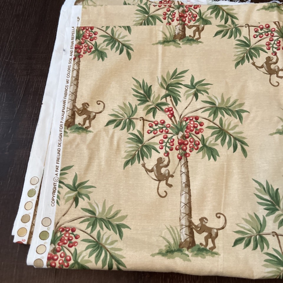 P KAUFMANN PAT FREUND PALM TREE MONKEY CREAM COTTON FABRIC 56”x128 Long ...