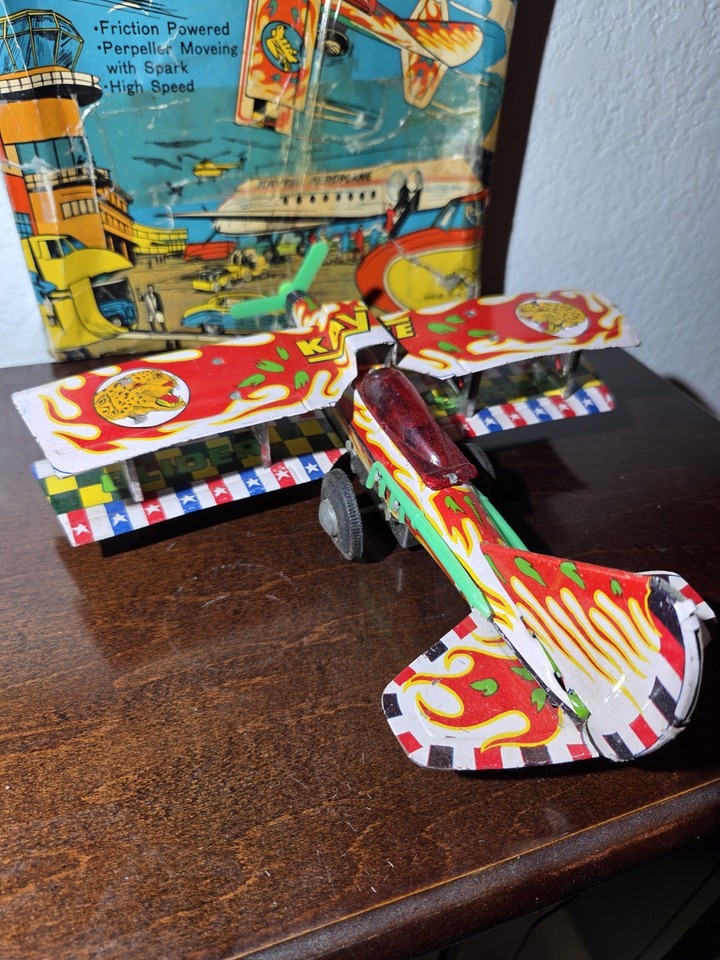 Vintage Tin plane Push Along Kaytee Biplane w/ Nice Colors WORKS | eBay