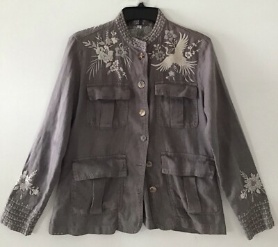 Johnny Was Women's Oleander Embroidery Linen Safari Jacket Size XS Gray ...