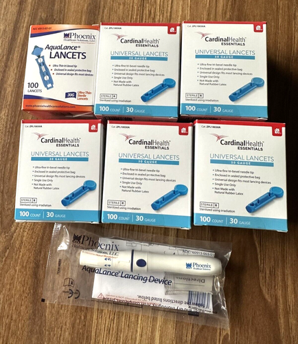 (6) BOXES OF 100 EACH LANCETS - 30 GAUGE - WITH BONUS AQUALANCE LANCING ...