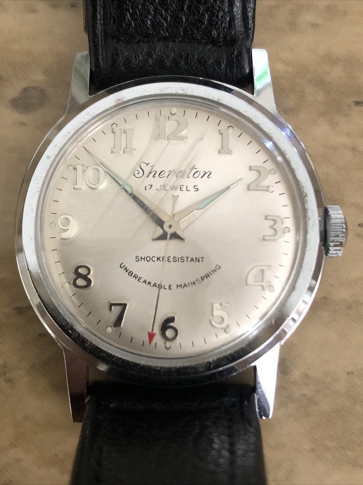 VINTAGE SHERATON 17 JEWEL SHOCK RESISTANT MANUAL WIND MEN'S WATCH W ...