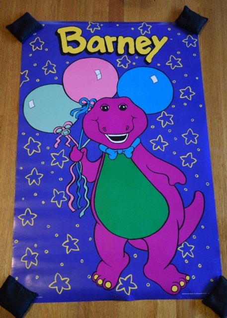 Vintage 1992 Barney Poster 22.5 x 34.5 Purple Dinosaur w/ Balloons RARE ...