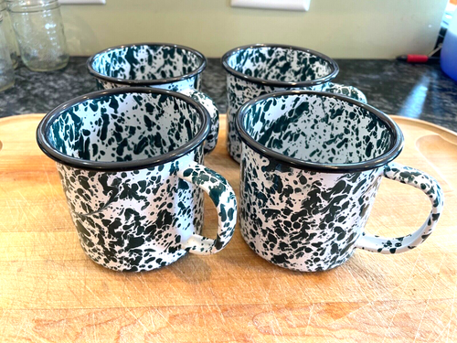 Lot Of 4 VINTAGE Green & White ENAMELWARE SPLATTERWARE Mugs/Cups | eBay