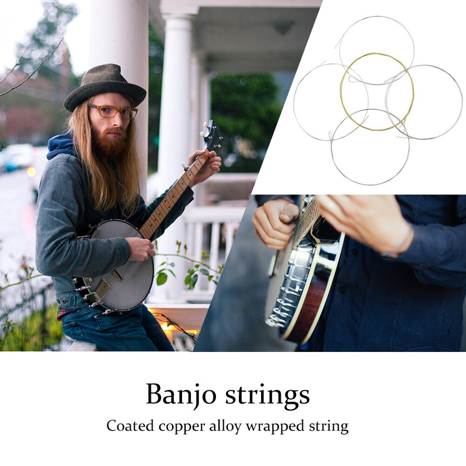 ♥ Durable Banjo 5 String Copper Alloy Coated 5-String Banjo String Pack ...