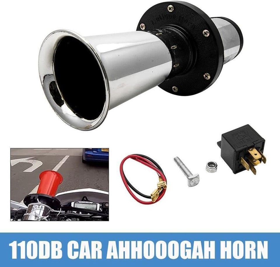 12V 110db Car Van Air Horn Klaxon Ahoooogah Sound Classic Boat claxon ...