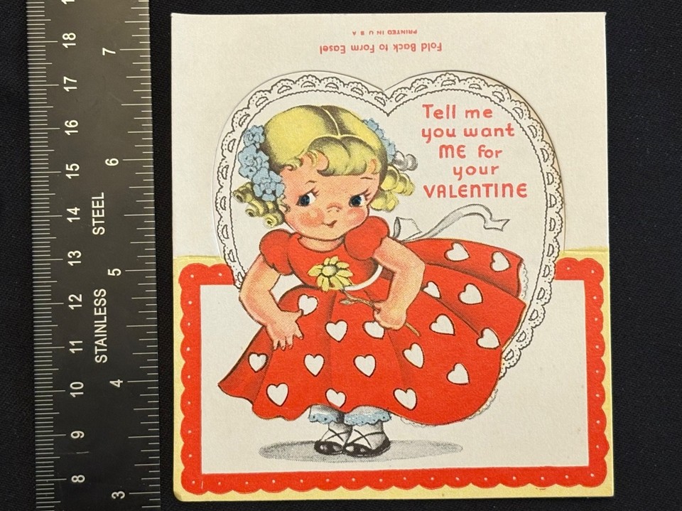 Vintage Fold Out Valentine “Tell Me You Want Me” Girl Heart Dress Used ...