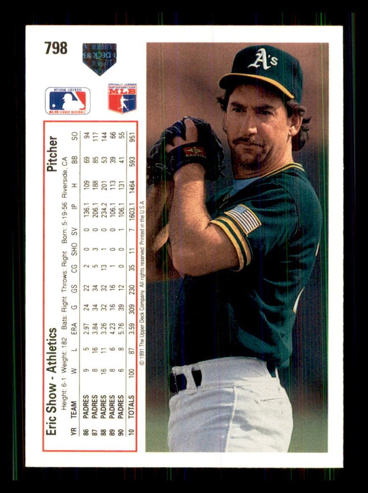 1991 BASEBALL 1991 Upper Deck Eric Show Oakland Athletics #798 1 | eBay