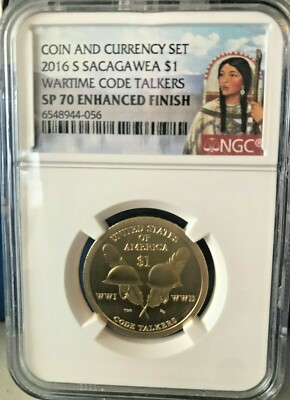 2016 S $1 Sacagawea Wartime Code Talkers Golden Coin NGC SP70 Enhanced ...