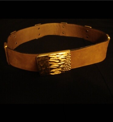 vintage 80s laurel escada brown suede logo belt gold tone buckle vtg ...