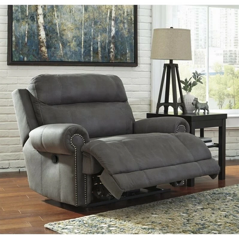 Ashley Furniture Austere Faux Leather Reclining Sofa In Gray | Cabinets ...