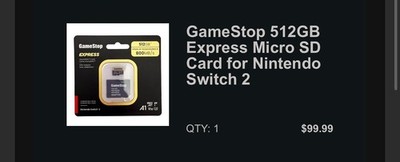 Nintendo Switch 2 GameStop 512GB Express Micro SD Card PRESALE ...