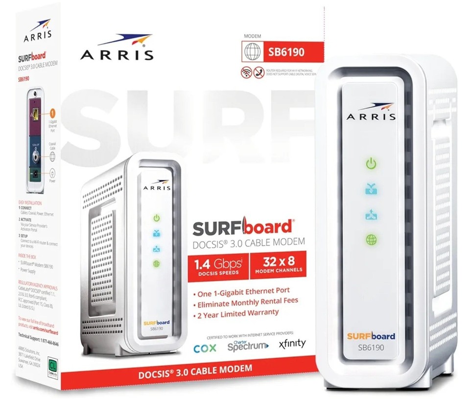 ARRIS SURFboard SB6190 DOCSIS 3.0 Cable Modem 32x8|Gigabit Speed|FREE ...