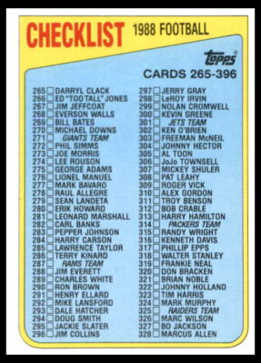 1988 Topps #396 Checklist 265-396 CL NFL Teams Football Card | eBay