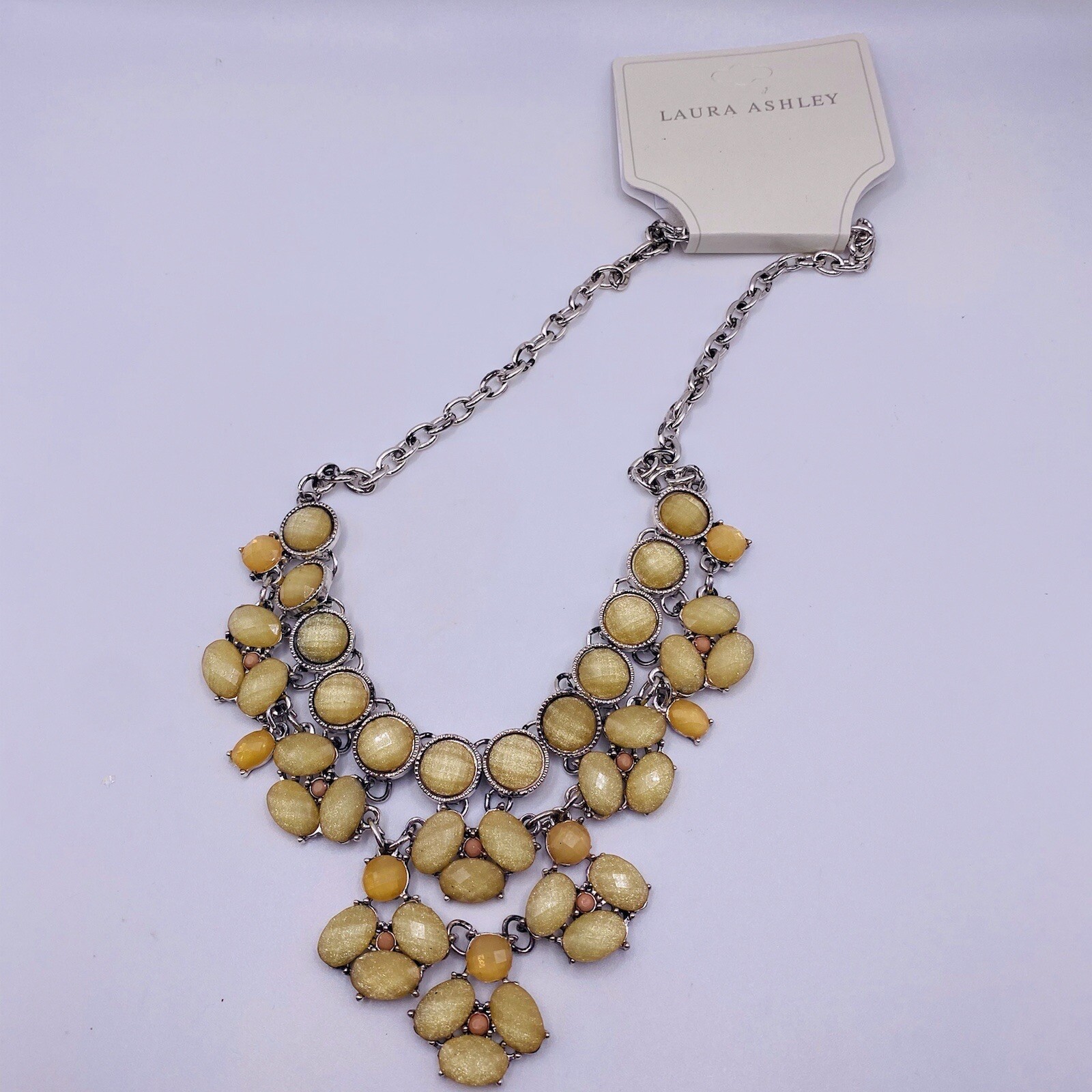 Laura Ashley Yellow Silvertone Bib Necklace 18” New | eBay