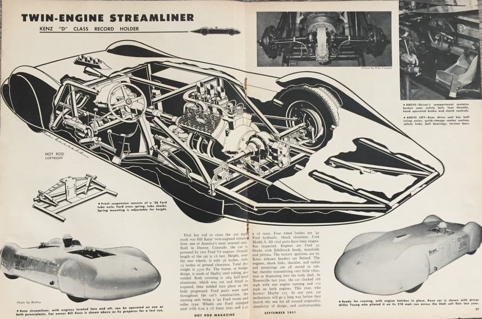 Twin Engine Streamliner Hot Rod Print Ad Custom Ford Centerfold 1951 | eBay