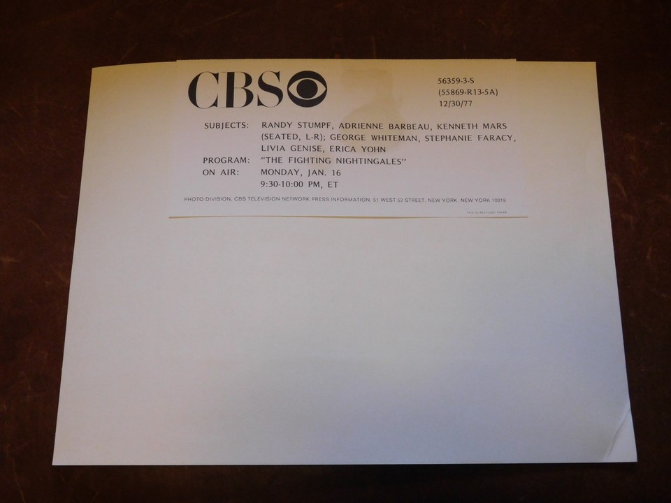 Randy Stumpf, Andrienne Barbeau, The Fighting Nightingales CBS TV Promo ...