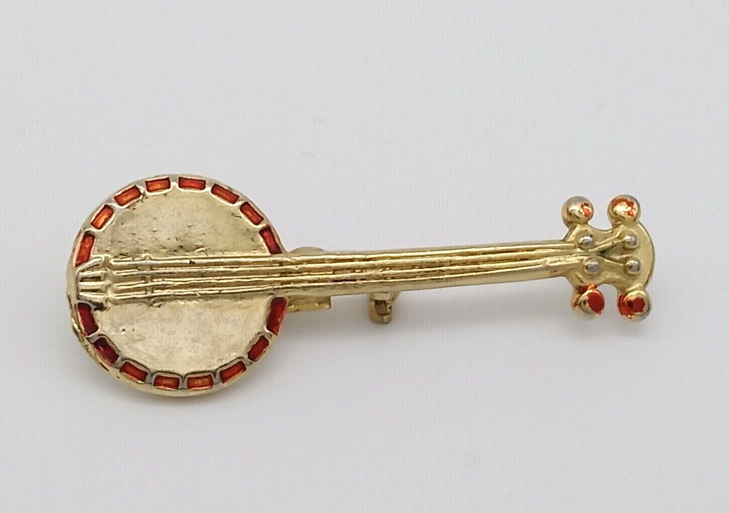 Banjo Instrument Brooch Pin Red Enamel Shiny Gold Tone Metal Taiwan ...