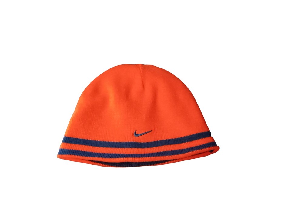Youth Nike Beanie Knit Hat Stocking Skull Cap Reversible Orange Grey ...