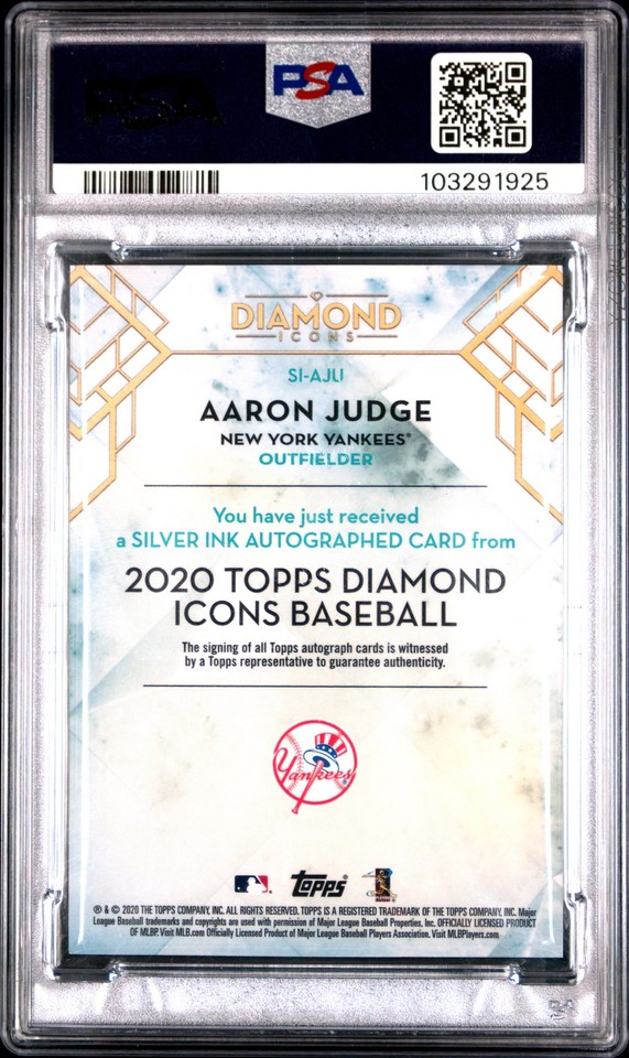 2020 TOPPS DIAMOND ICONS SILVER INK AUTOS BLACK AARON JUDGE 1/10 PSA 9 ...