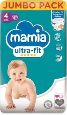 1x Mamia Baby Nappies Size 4 Jumbo Pack 84 New born Baby Ultra Dry Soft ...