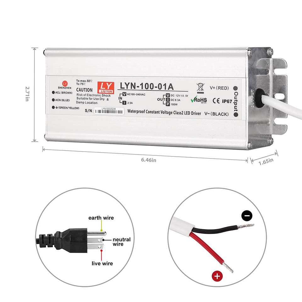 LED Driver 100 Watts 110V AC to 12V DC Low Voltage Output, IP67 ...