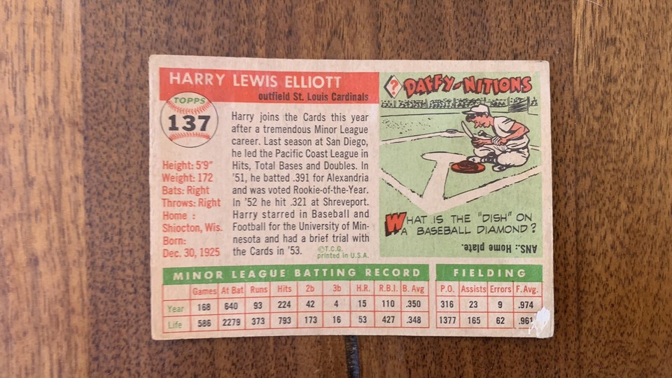 1955 Topps #137 Harry Elliott RC St Louis Cardinals | eBay