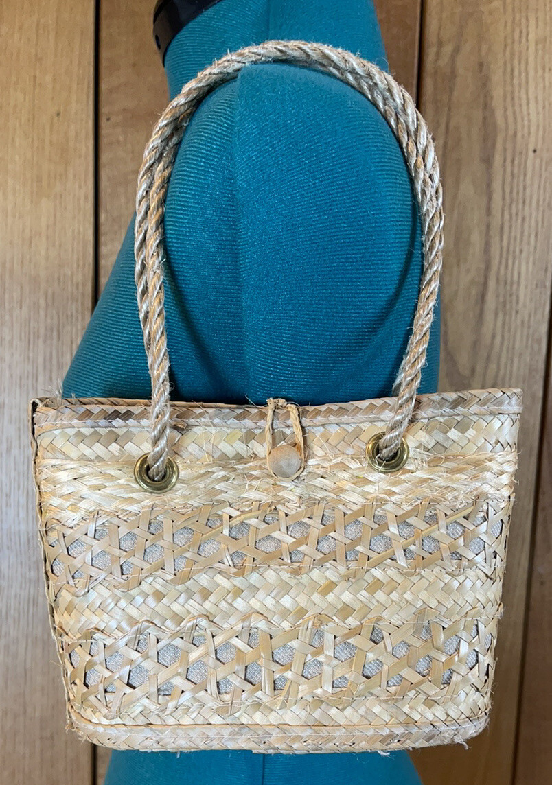 Natural Tan Woven Straw Mini Bucket Bag Small Tote Shoulder Hand Bag ...