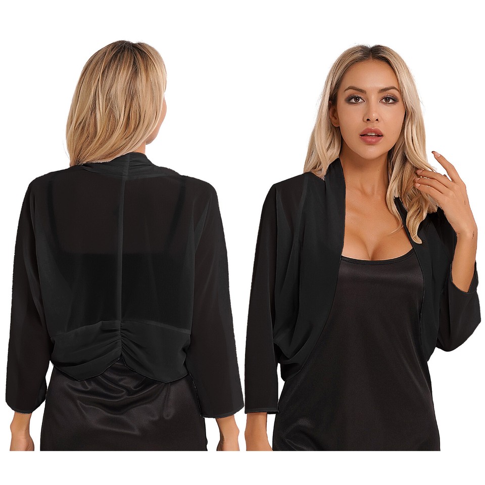 Damen Chiffon Bolero Elegant Cape Cardigan Jacke Tops Party Hochzeit ...