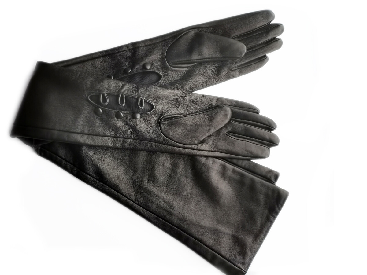 Women Opera Long Sheep Leather Lambskin Long Gloves with wrist buttons ...