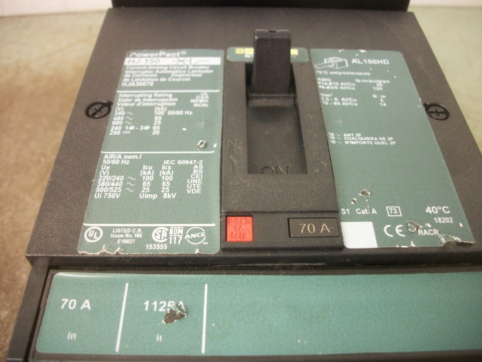 SQUARE D POWERPACT I-LINE HJ CIRCUIT BREAKER HJA36070 70AMP 600VOLT ...
