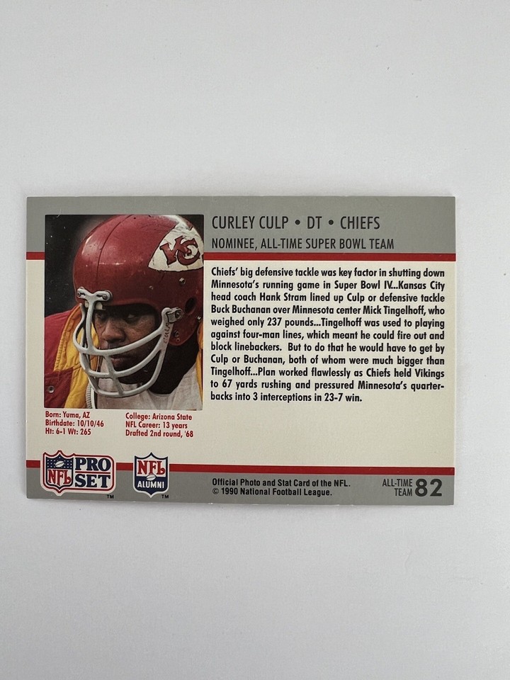 1990 NFL Pro Set Super Bowl Supermen Curley Culp Kansas City Chiefs ...