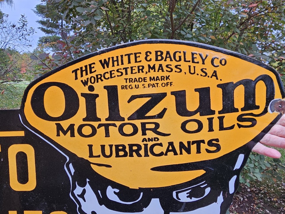 VINTAGE OILZUM AUTO SUPPLIES PORCELAIN ENAMEL SIGN 30 X 17 INCHES | eBay
