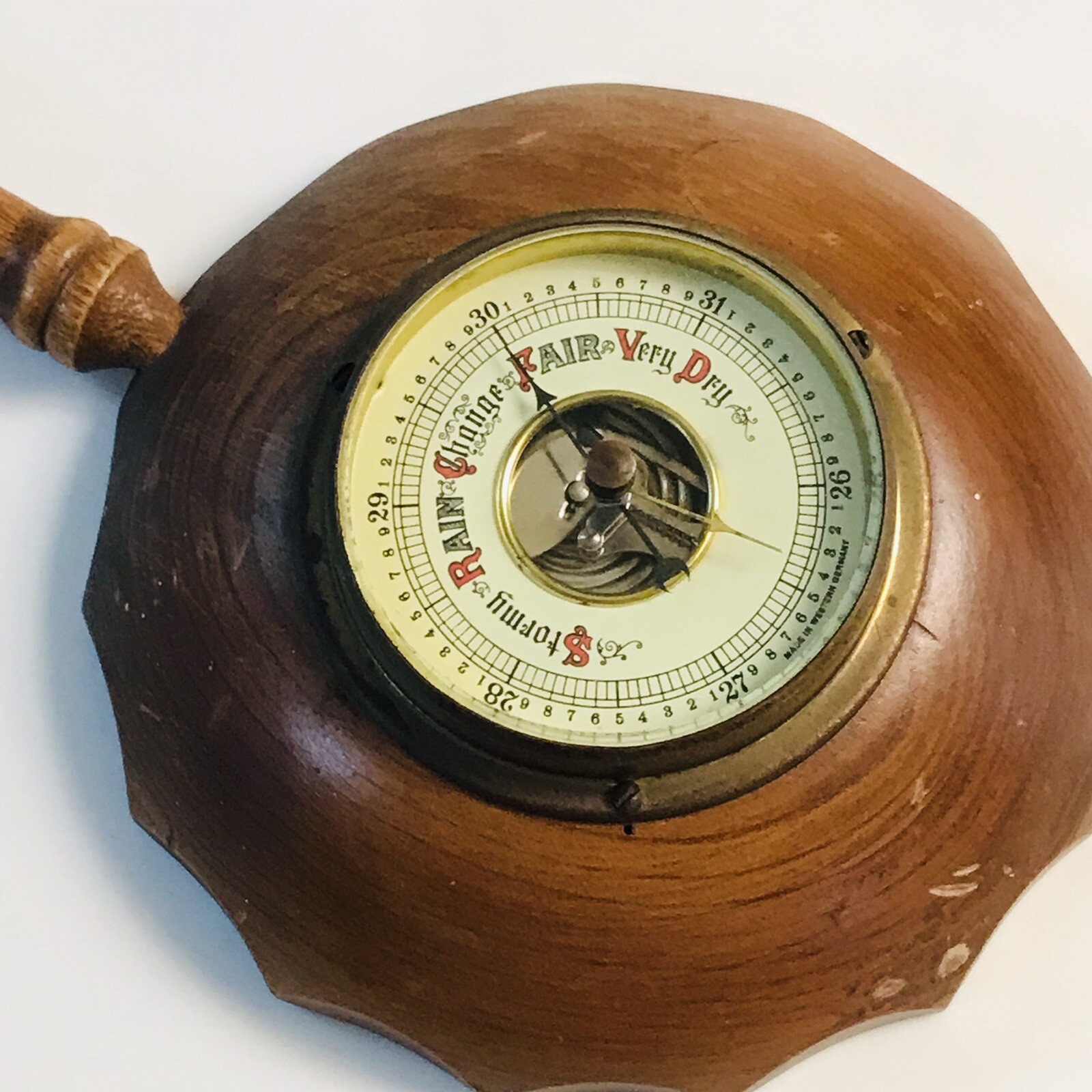 Vintage Barometer Weather Made Western Germany Porcelain Dial Wood ...