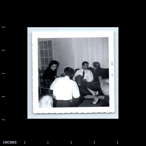 Old Square Photo MEN WOMEN SITTING IN LIVING ROOM 1957 | eBay