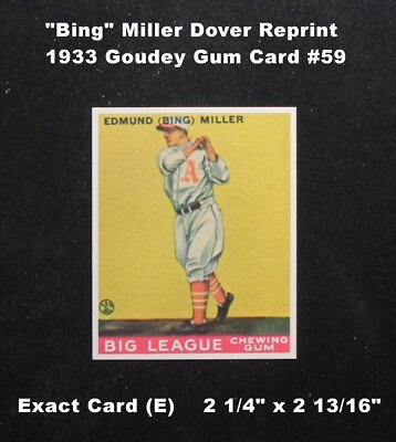 Bing Miller 1933 GOUDEY GUM COMPANY Dover Reprint Card #59 _ Exact Card ...