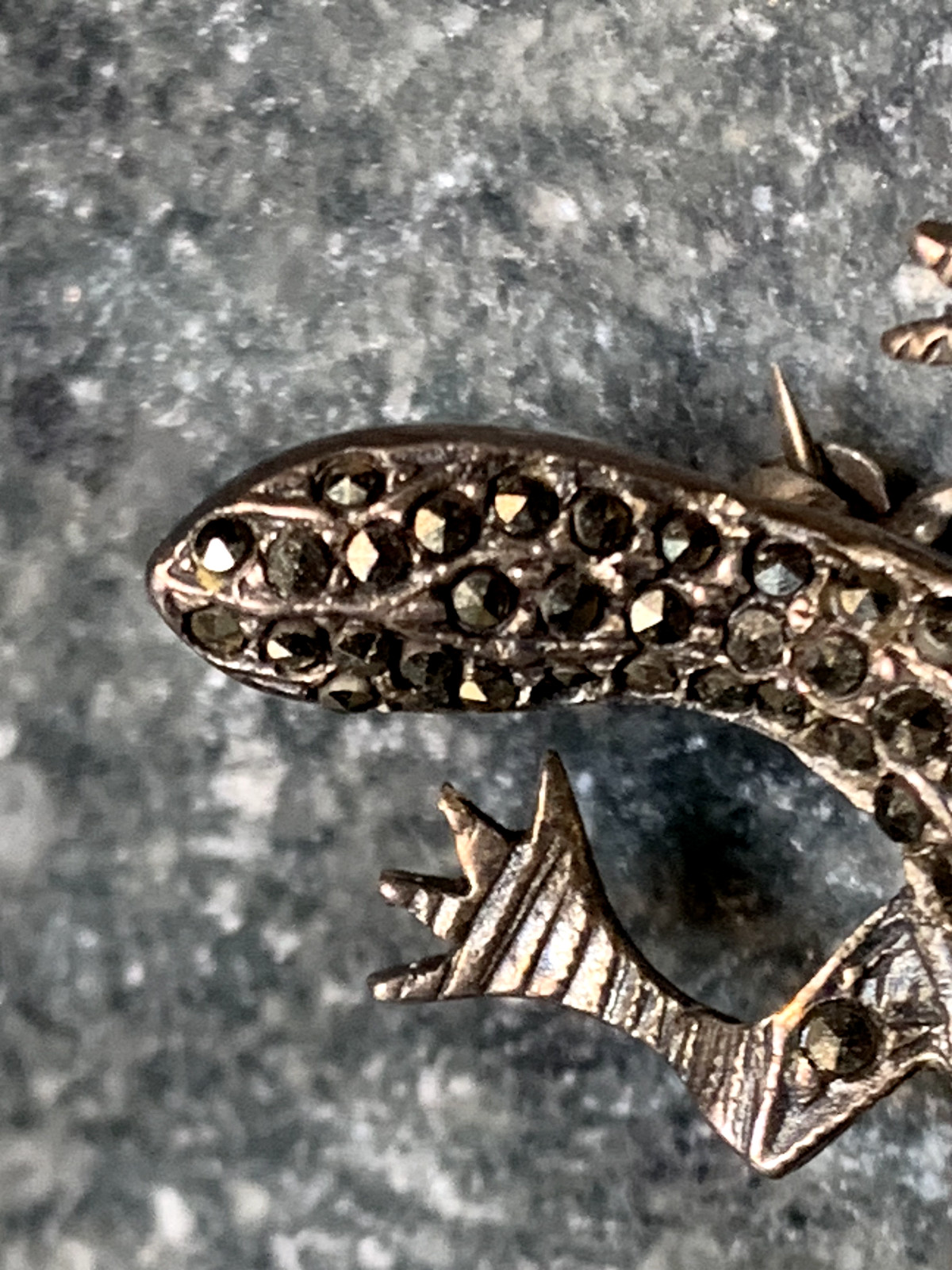Antique Silver and Marcasite Salamander Pin - Gem