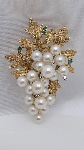 Vintage Signed RJ 14K Yellow Gold Pearls Grape Bunch Brooch Pin | eBay