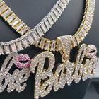 Gold Plated Large Barbie Pendant & Iced Baguette Cubic Zirconia Chain ...