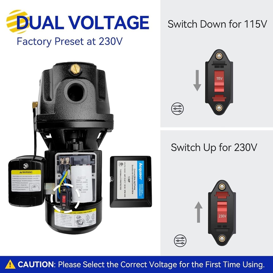 1HP Shallow/Deep Well Jet Pump, Cast Iron Convertible Pump with Ejector ...