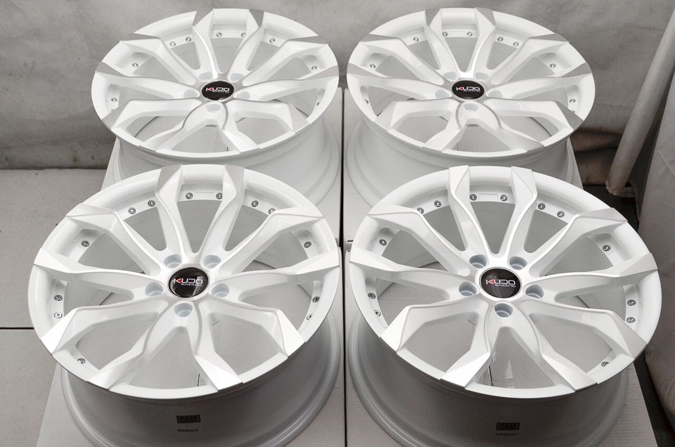 18x8 Kudo Racing Intimidate Wheels Rims | 5x114.3 | White w/Polish Face ...