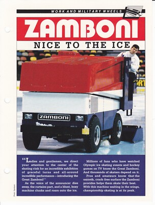 Zamboni Ice Resurfacer Resurfacing Machine Spec Sheet Fact Card | eBay