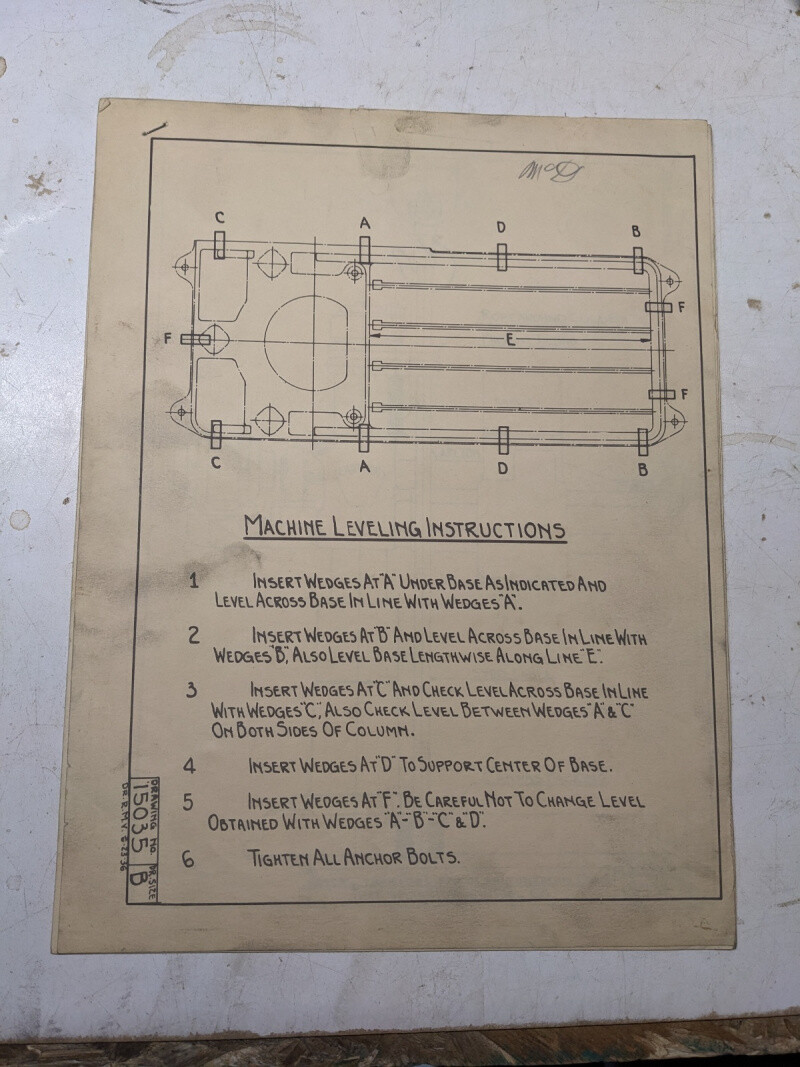 CARLTON MACHINE TOOL RADIAL DRILL MACHINE LEVELING INSTRUCTIONS ...