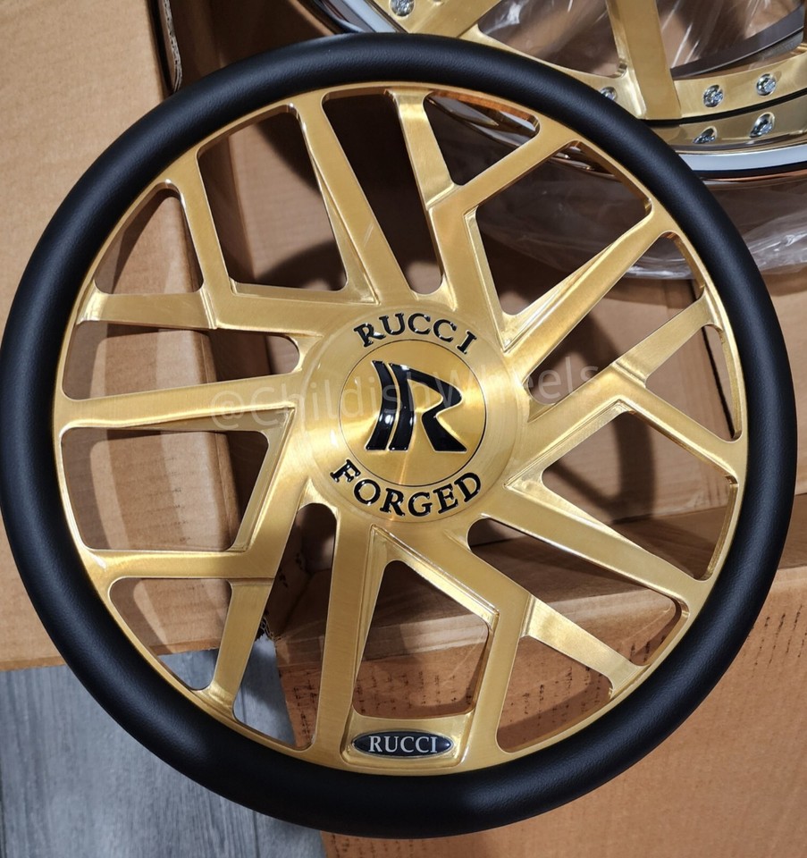 26" Inch Brushed Gold Face & Chrome Lip Rucci Stunna 5x120 5x127 2pc ...