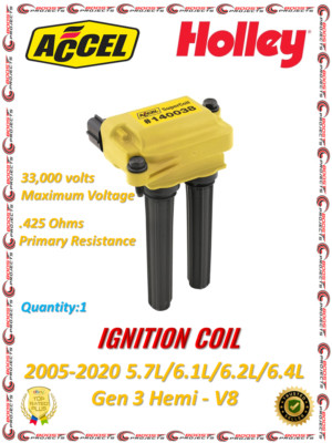 ACCEL Ignition Coil Dual Plug Yellow For 05-20 Gen3 Hemi 5.7L 6.1L 6.2L ...